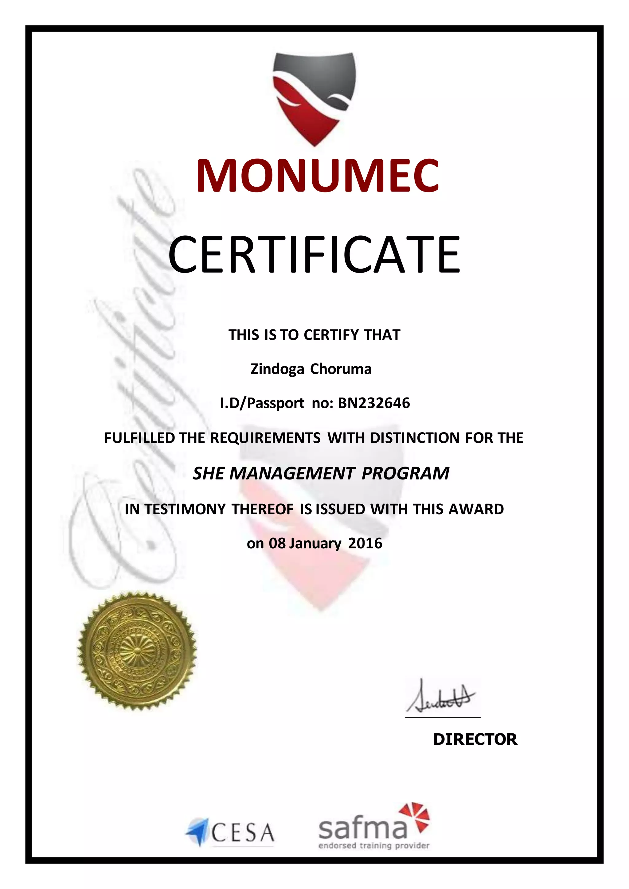 SHE Certificate | DOCX