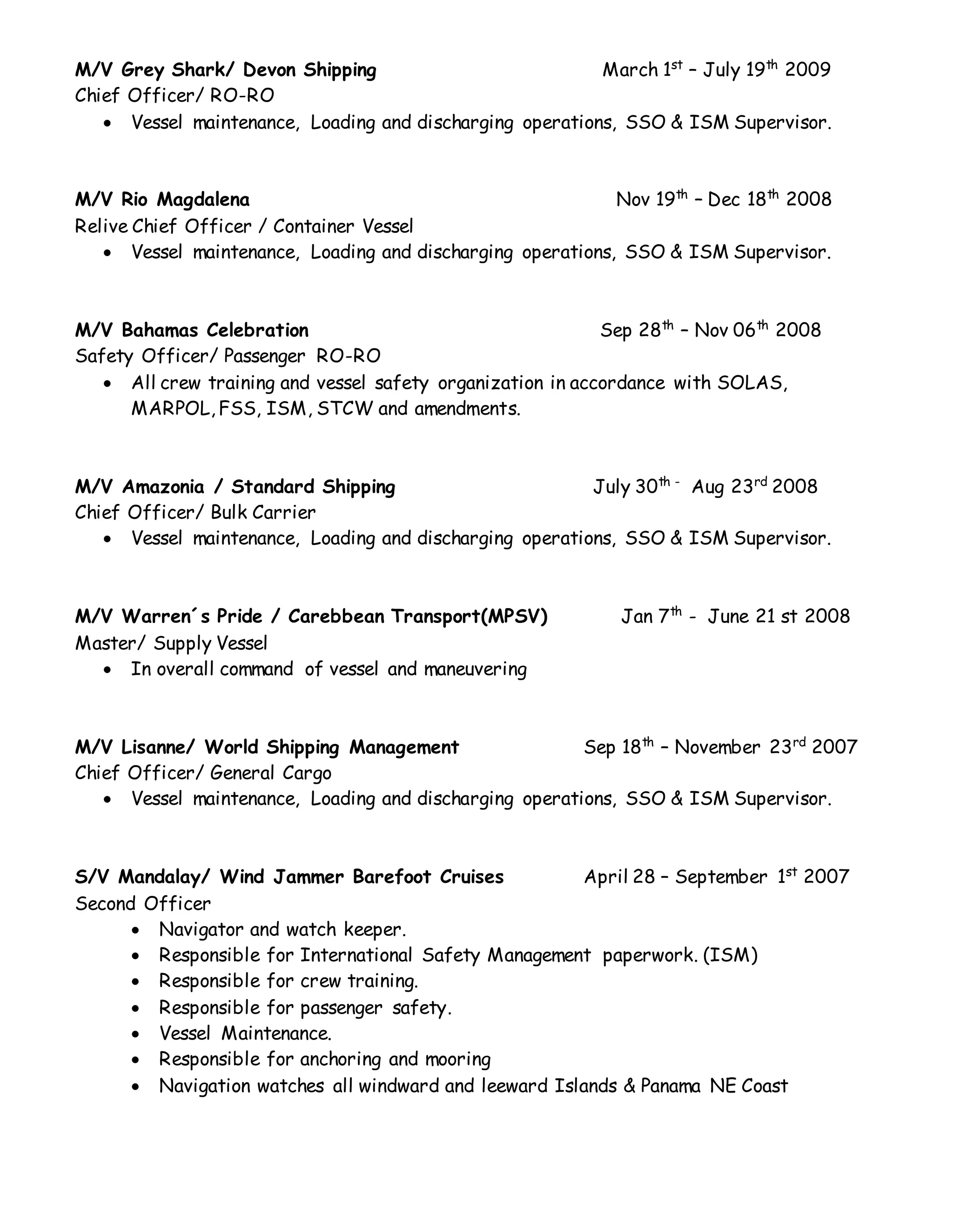 My CV2 | DOCX | Cruises | Travel Type