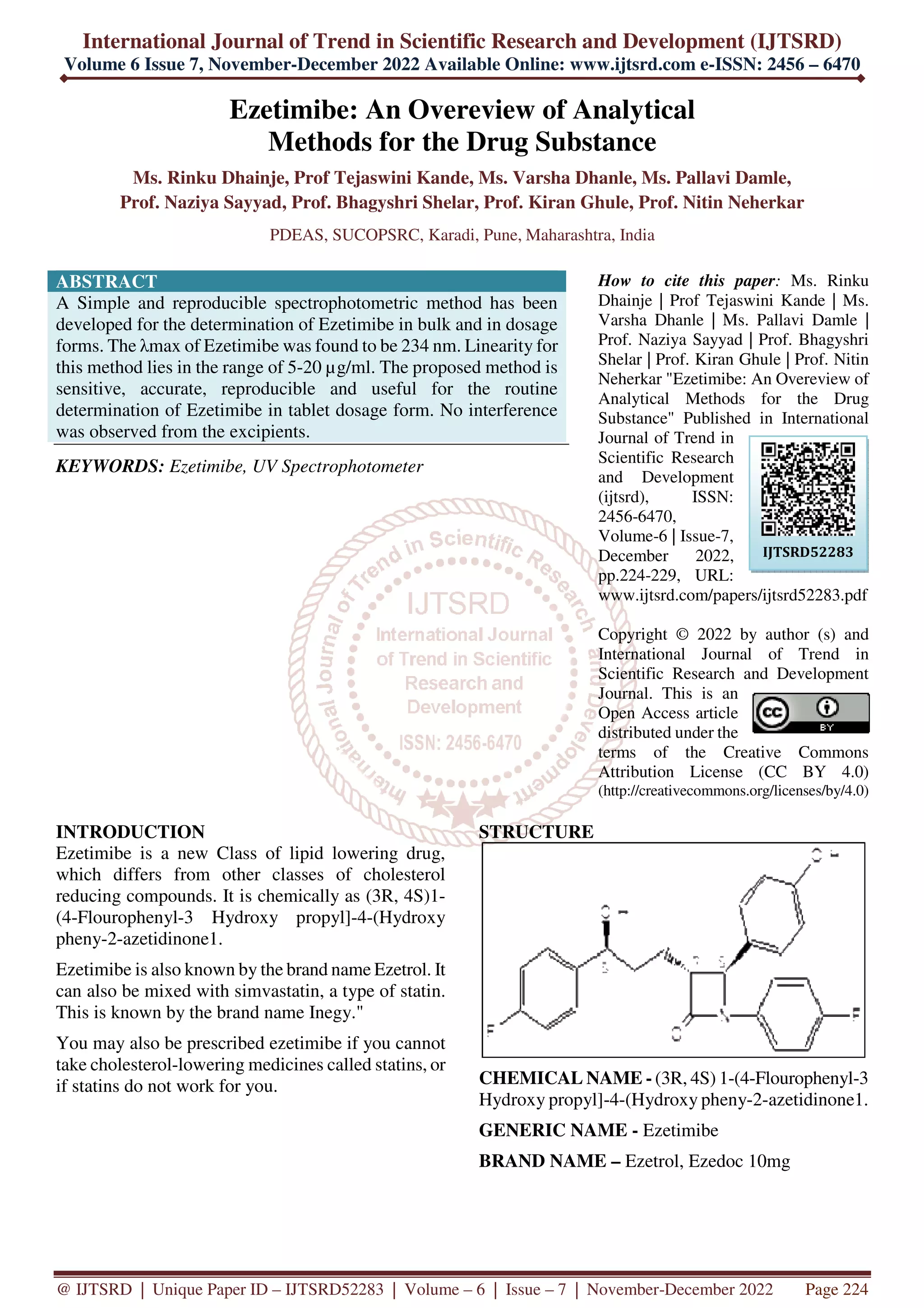 Ezetimibe An Overeview of Analytical Methods for the Drug Substance | PDF