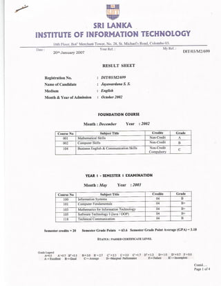 Transcript-SLIIT | PDF