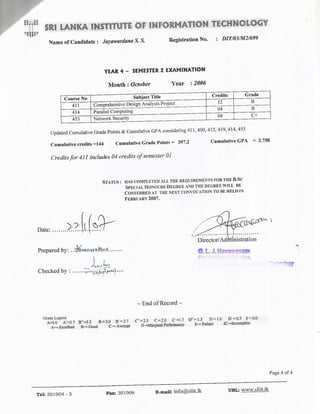 Transcript-SLIIT | PDF