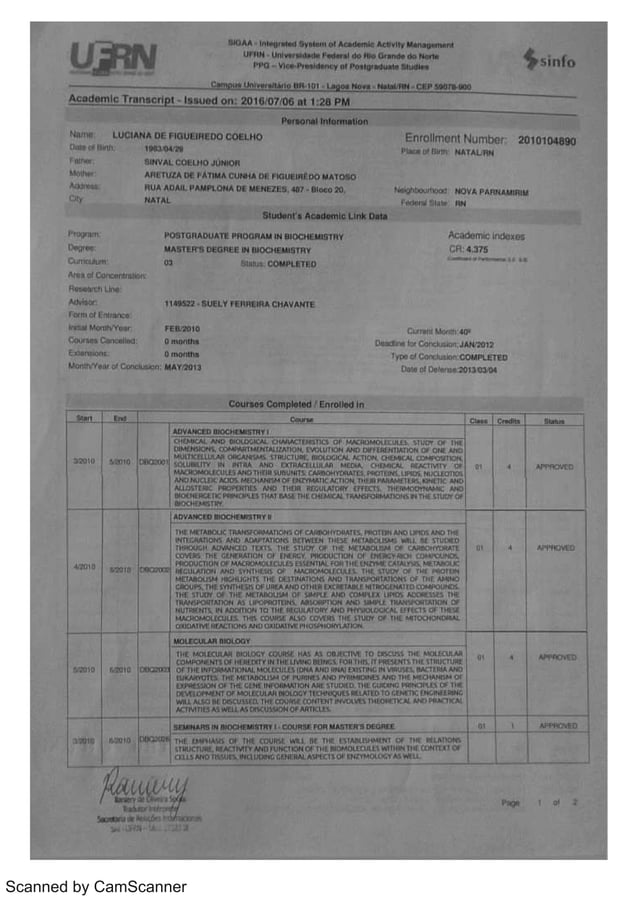 Luciana_master_academic transcript | PDF