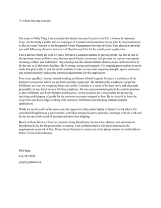 preference letter | RTF | Logistics | Business