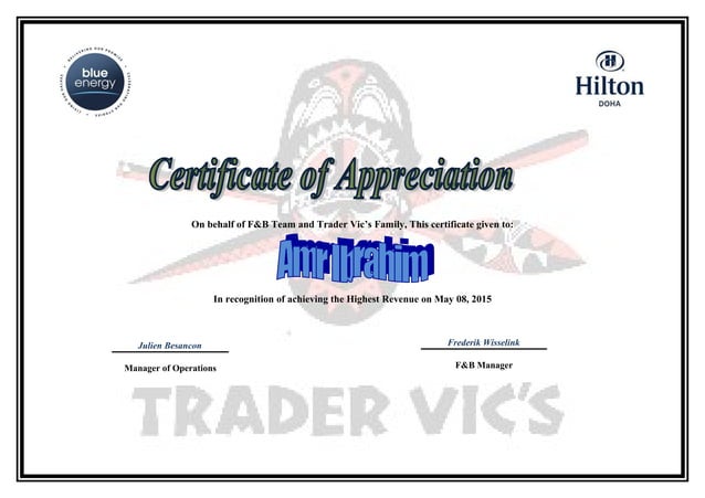 Trader Vic's Certificate | PPT