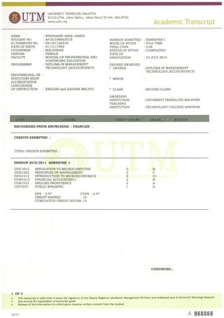 Academic Transcript_Pg 1 of 3 | PDF