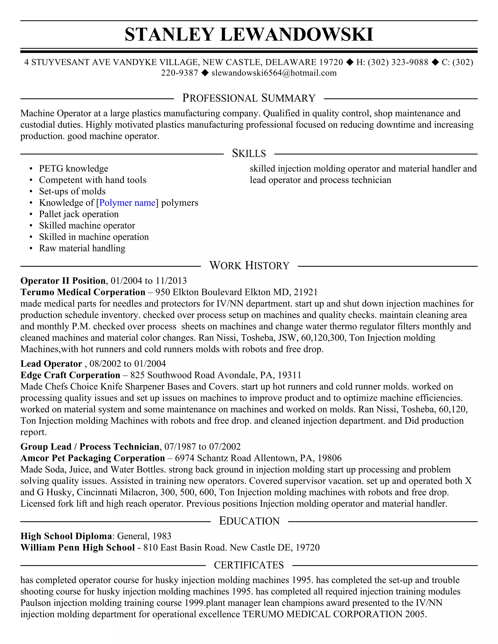 STANLEY LEWANDOWSKI Resume 1(1)(5) | PDF