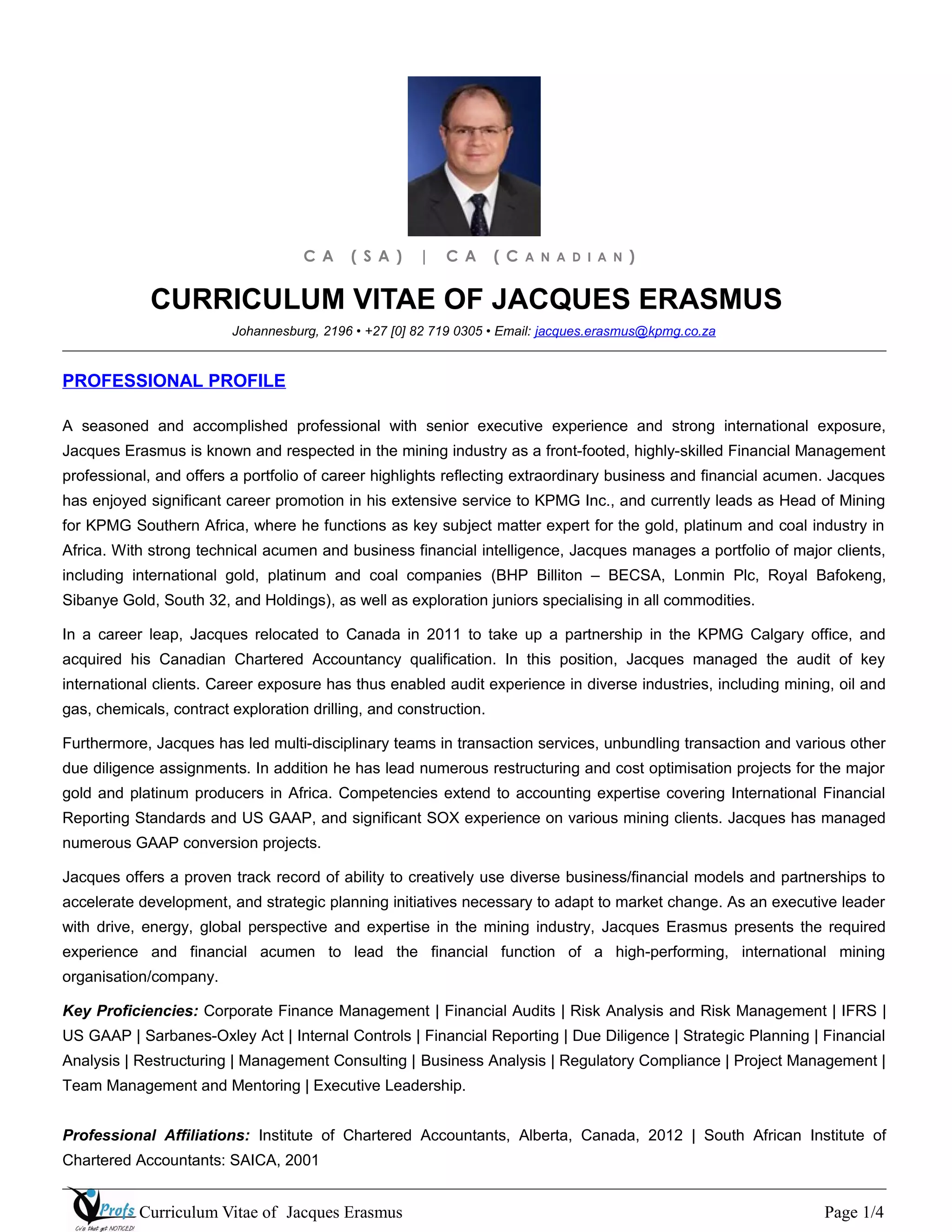 Final - Professional CV of Jacques Erasmus | DOC