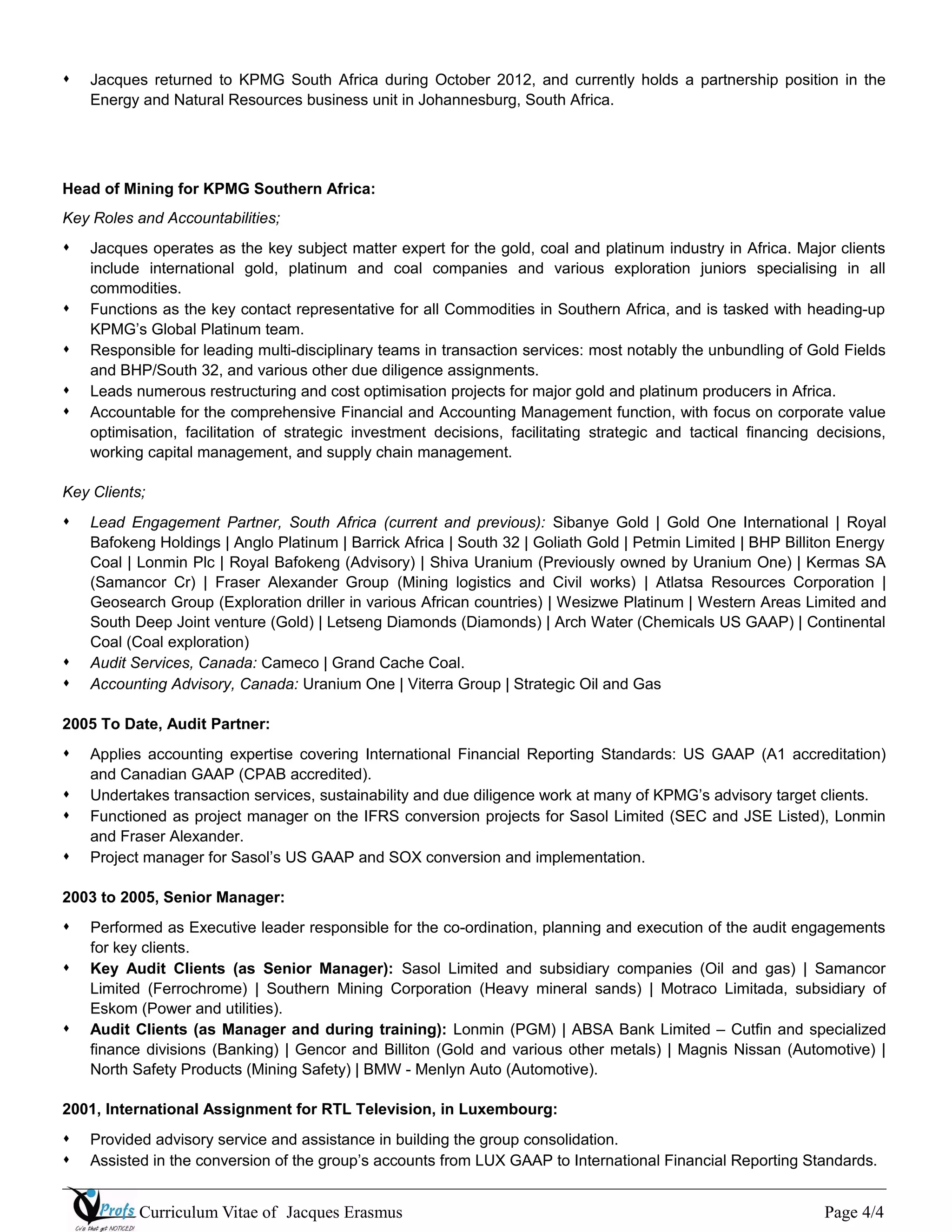 Final - Professional CV of Jacques Erasmus | DOC