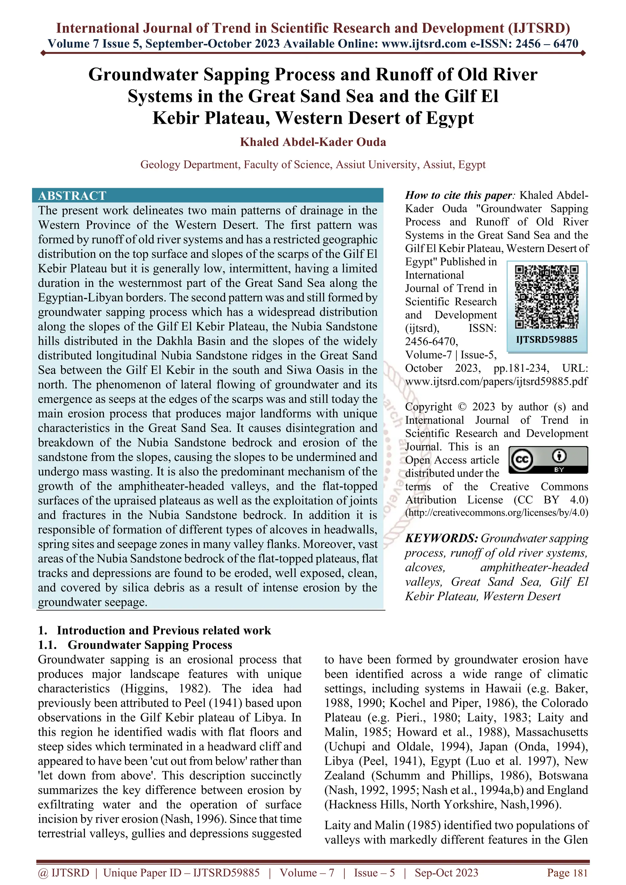 Groundwater Sapping Process and Runoff of Old River Systems in the ...