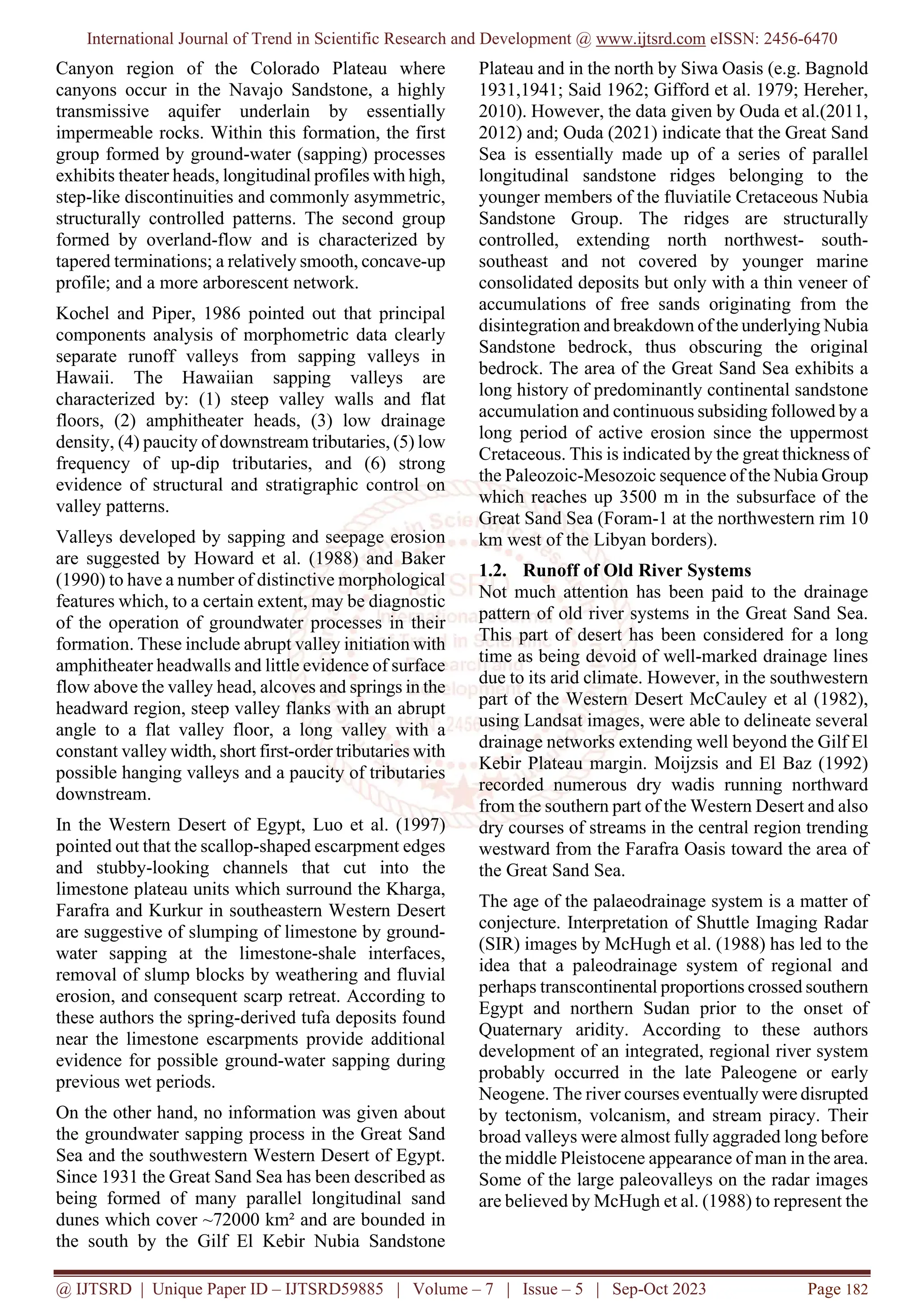 Groundwater Sapping Process and Runoff of Old River Systems in the ...
