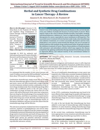 Herbal and Synthetic Drug Combinations in Cancer Therapy A Review | PDF
