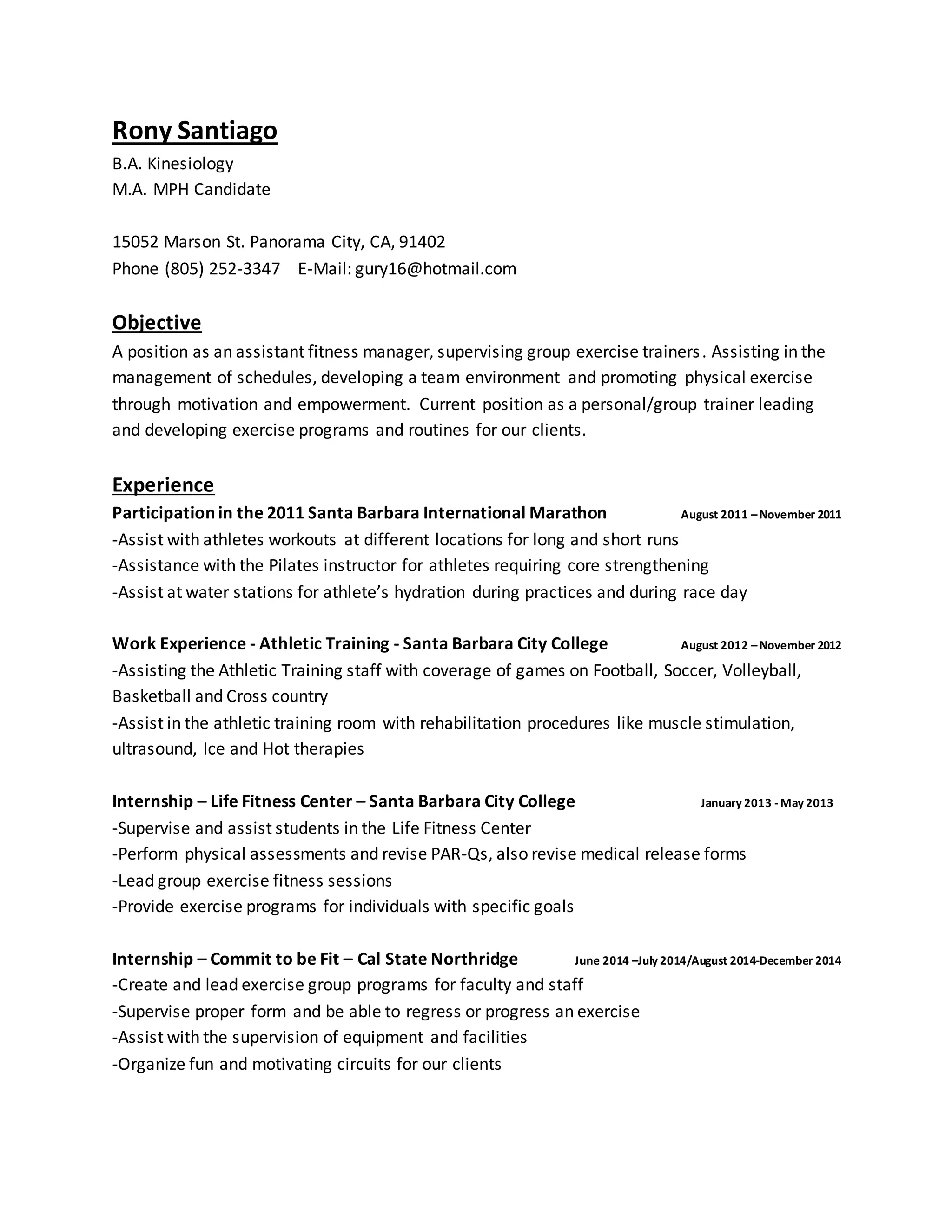 Personal/Group Fitness Trainer Resume/CV | DOCX | Fitness and Exercise ...