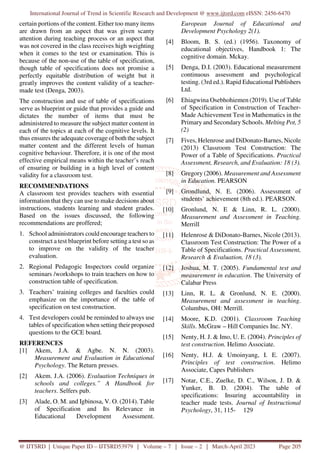 Influence of Table of Specification on the Construction of Ordinary ...
