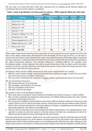 Influence of Table of Specification on the Construction of Ordinary ...
