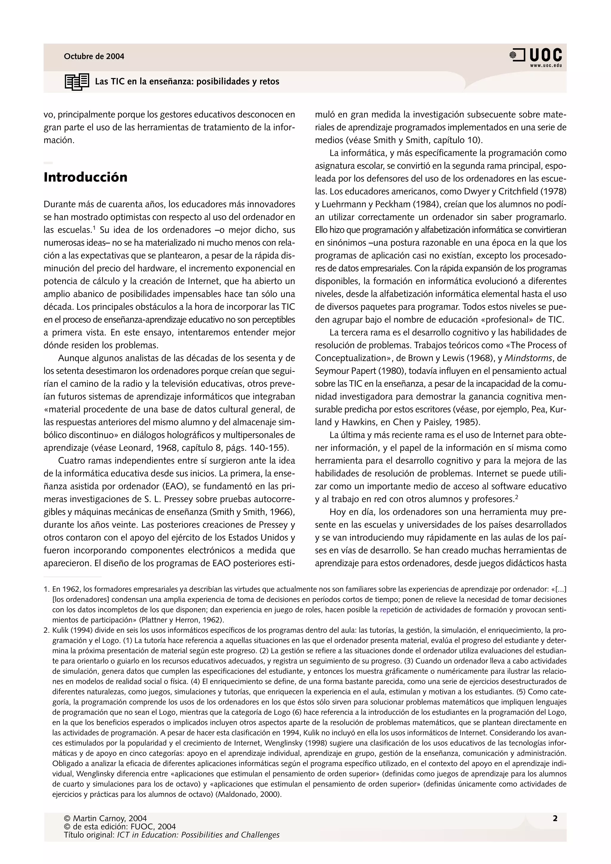 24 – martin carnoy – las tic en la enseñanza (1 18) | PDF