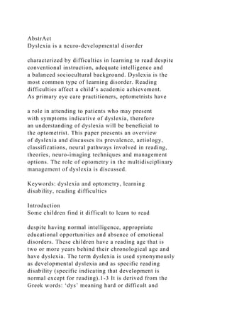 24 Optometry & Vision DevelopmentArticleDyslexia An o.docx