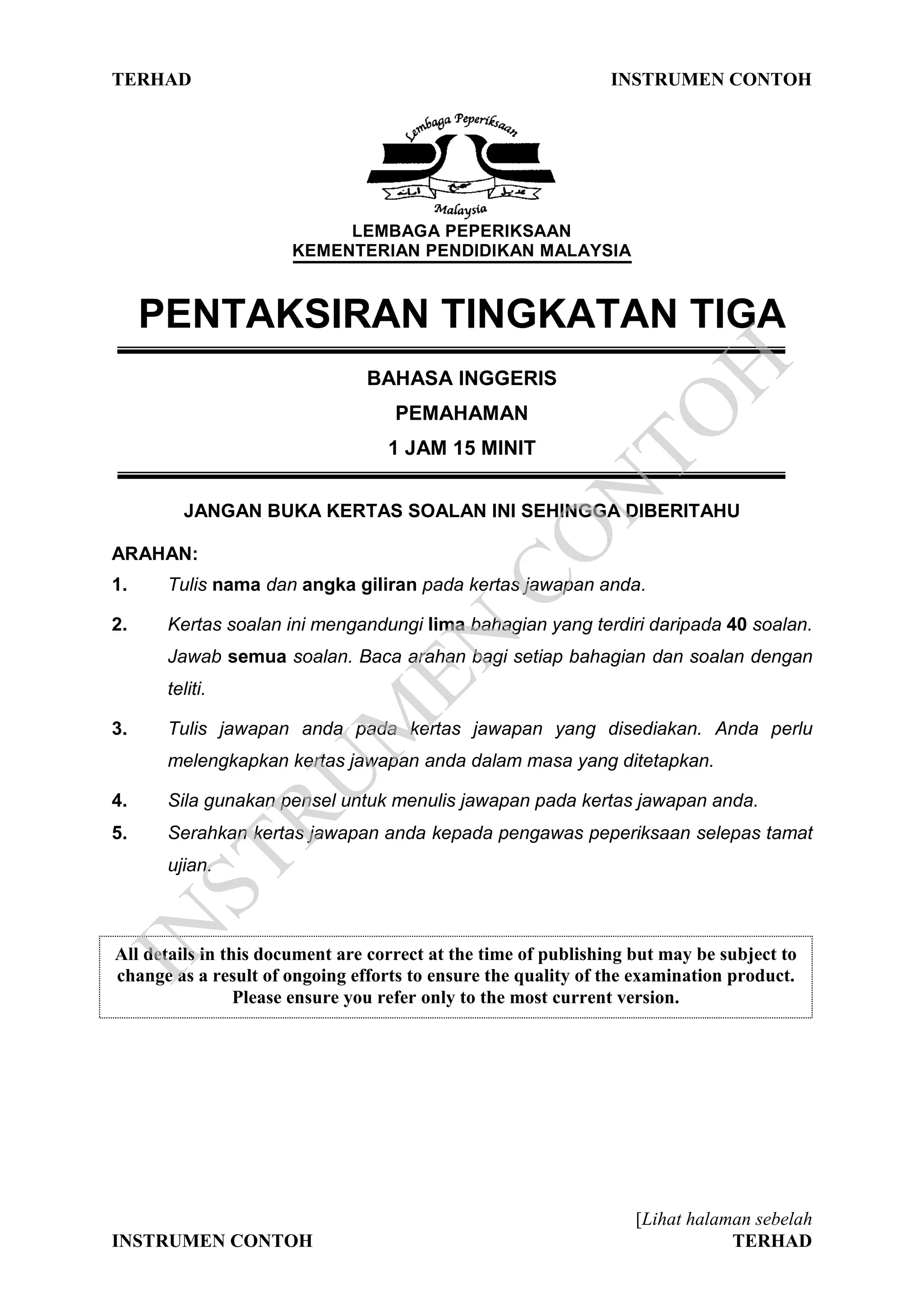 Pt3 reading sample test qp | PDF