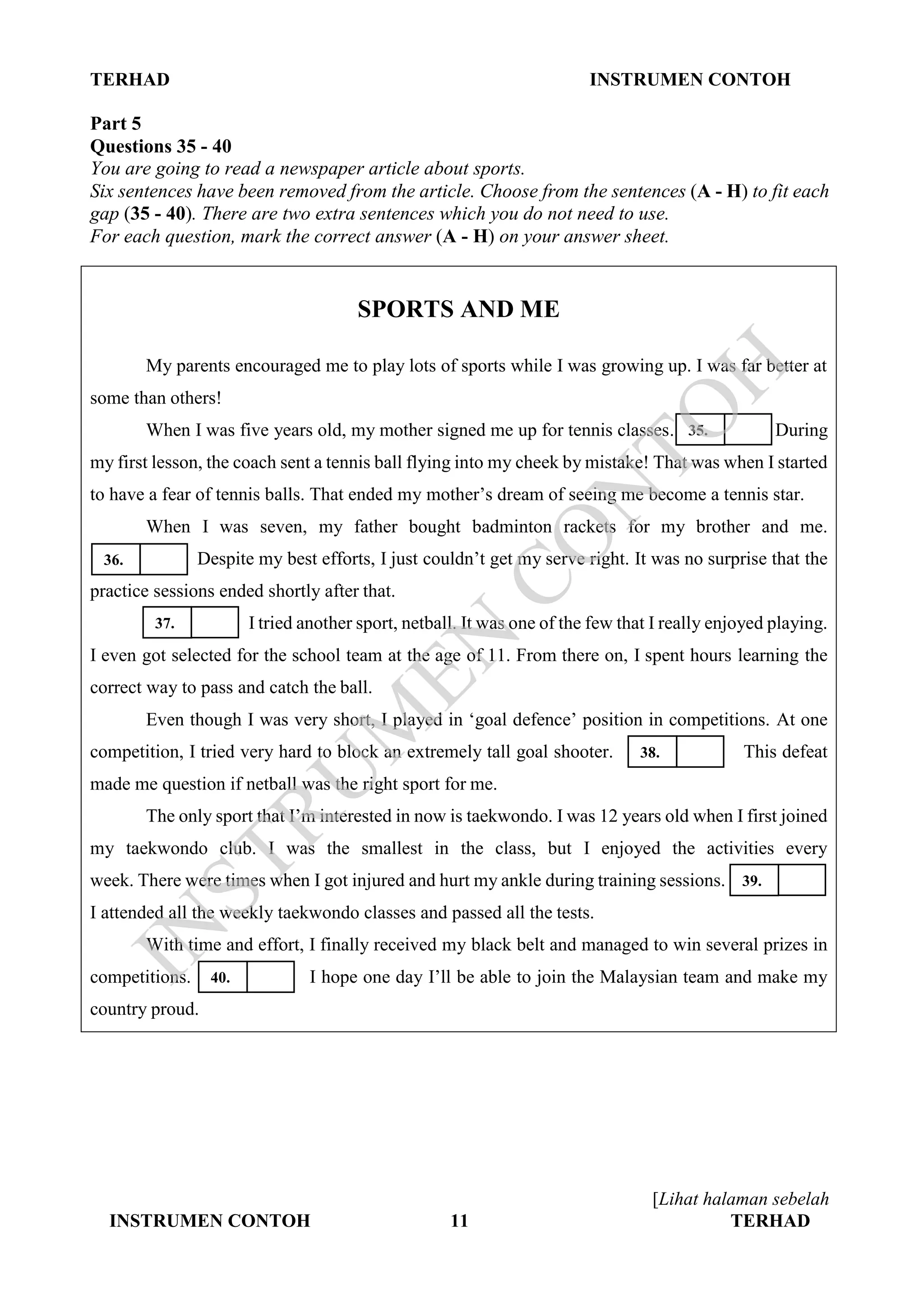 Pt3 reading sample test qp | PDF