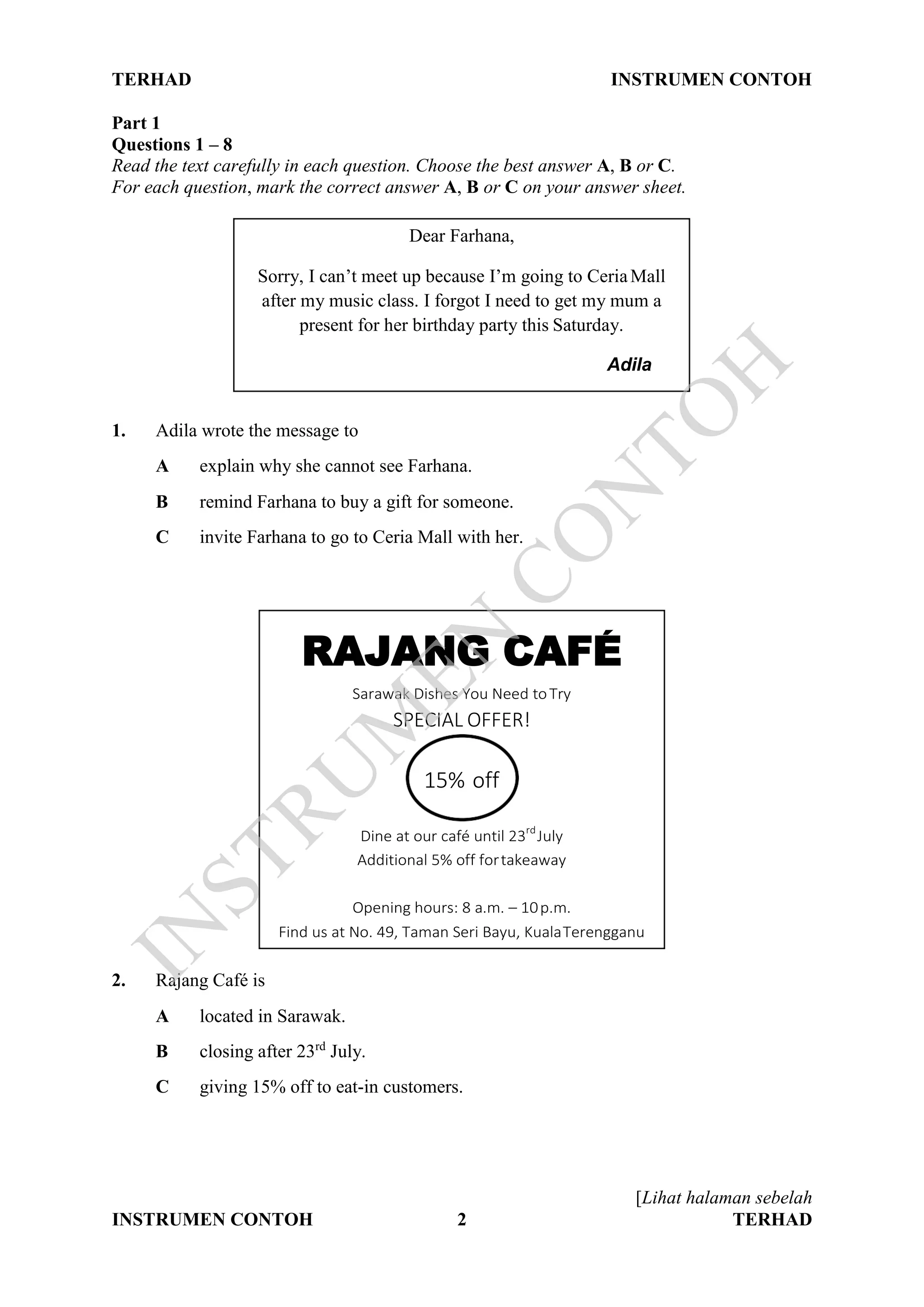 Pt3 reading sample test qp | PDF