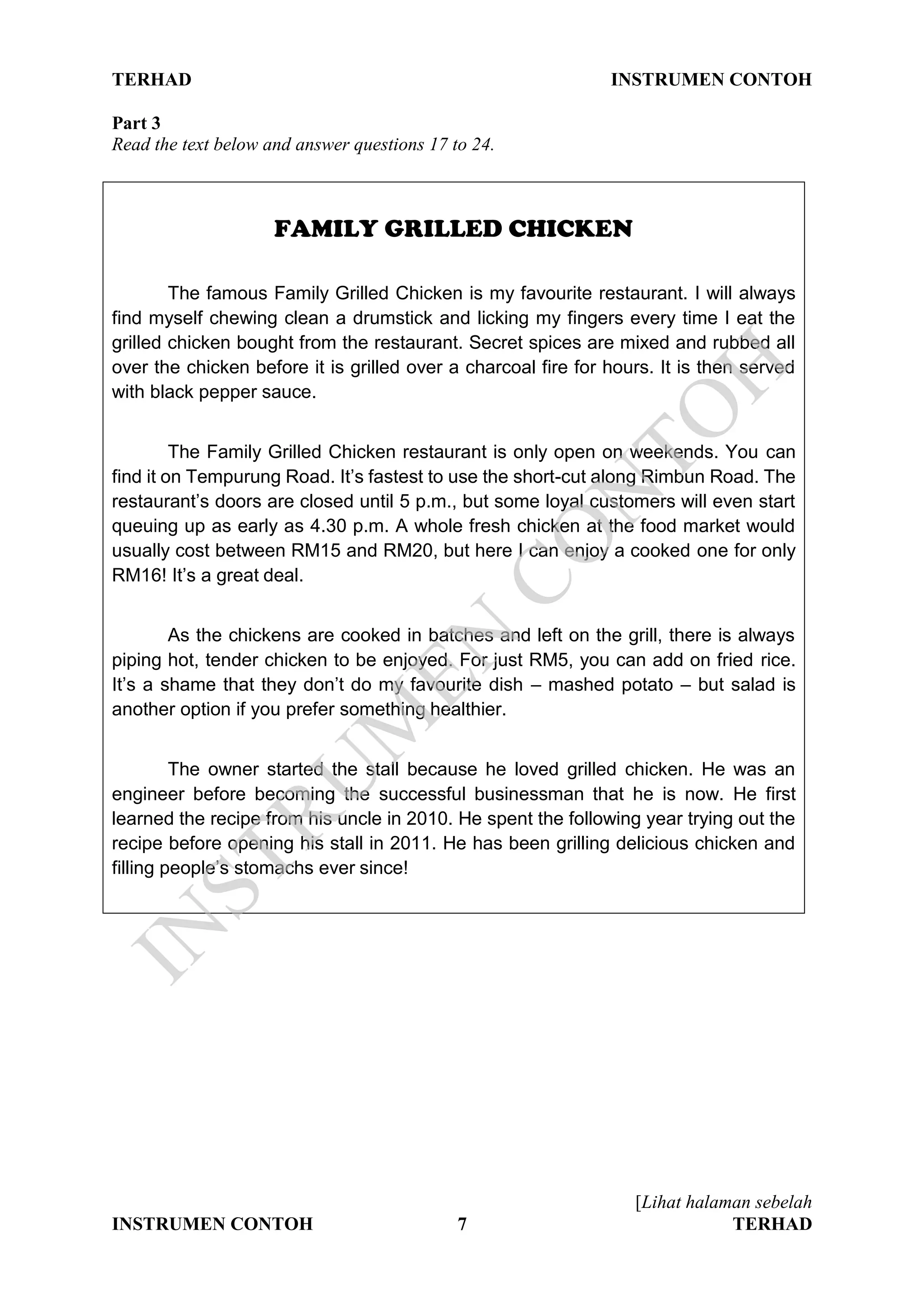 Pt3 reading sample test qp | PDF