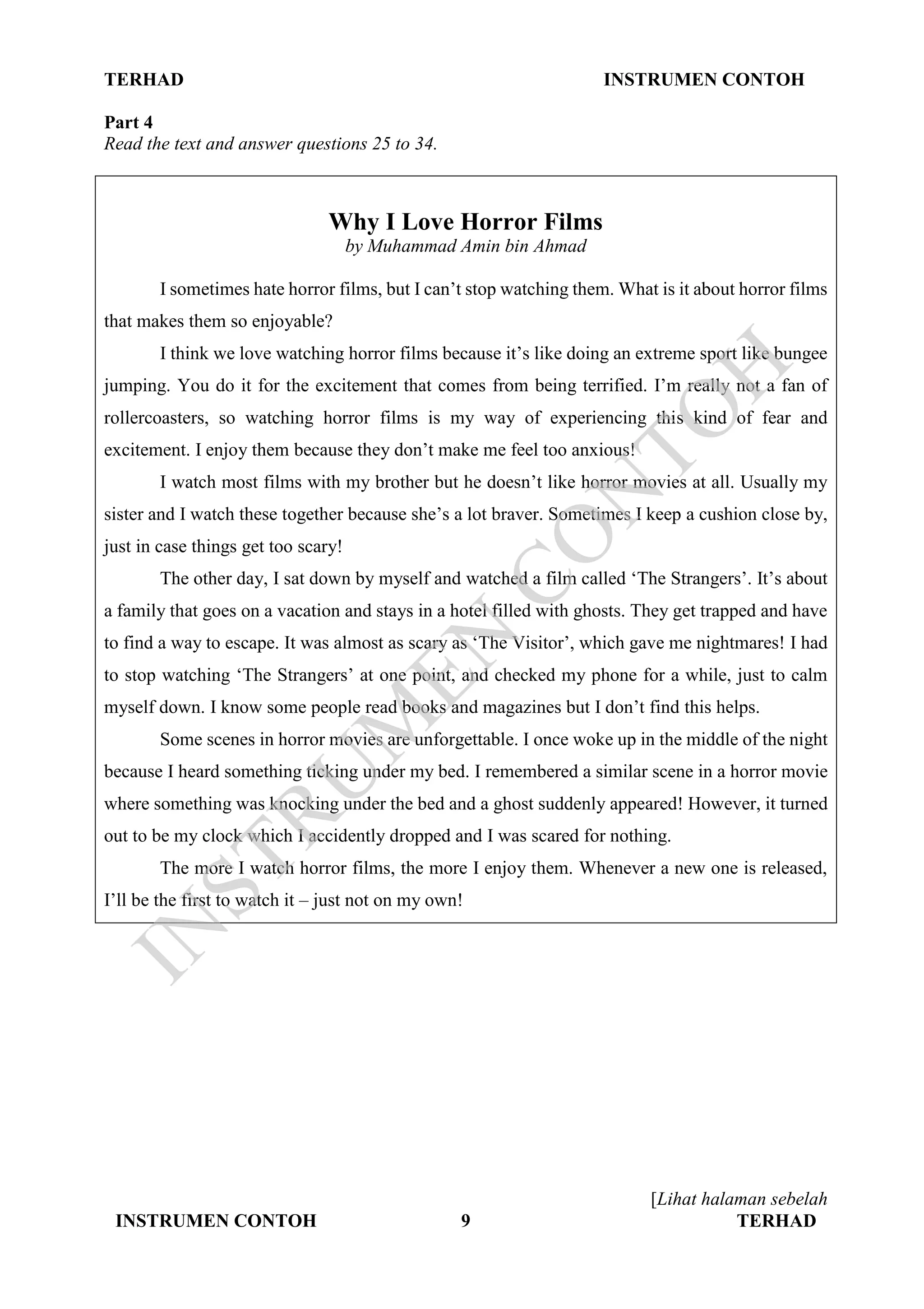 Pt3 reading sample test qp | PDF