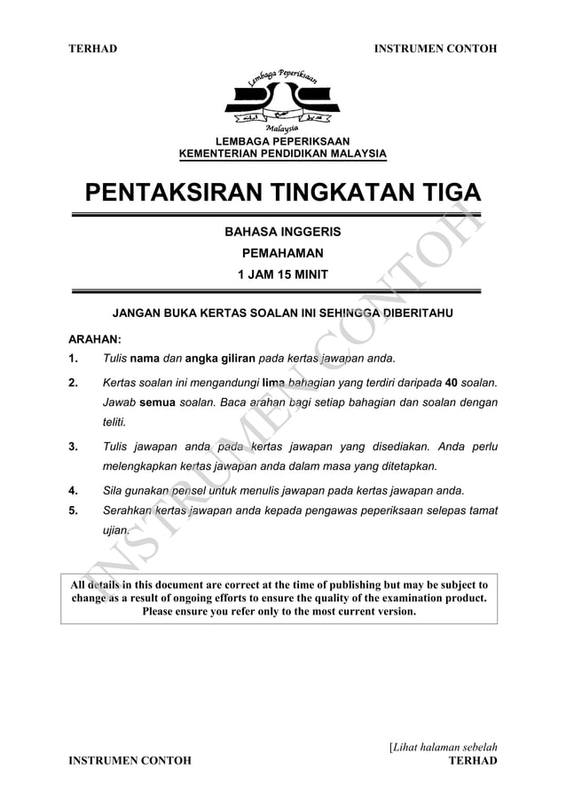 Pt3 reading sample test qp | PDF