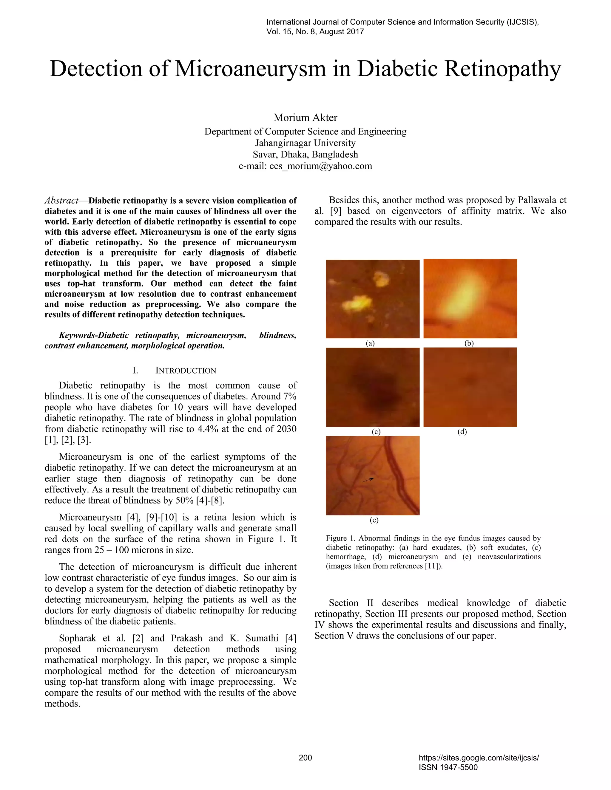 Detection of Microaneurysm in Diabetic Retinopathy | PDF