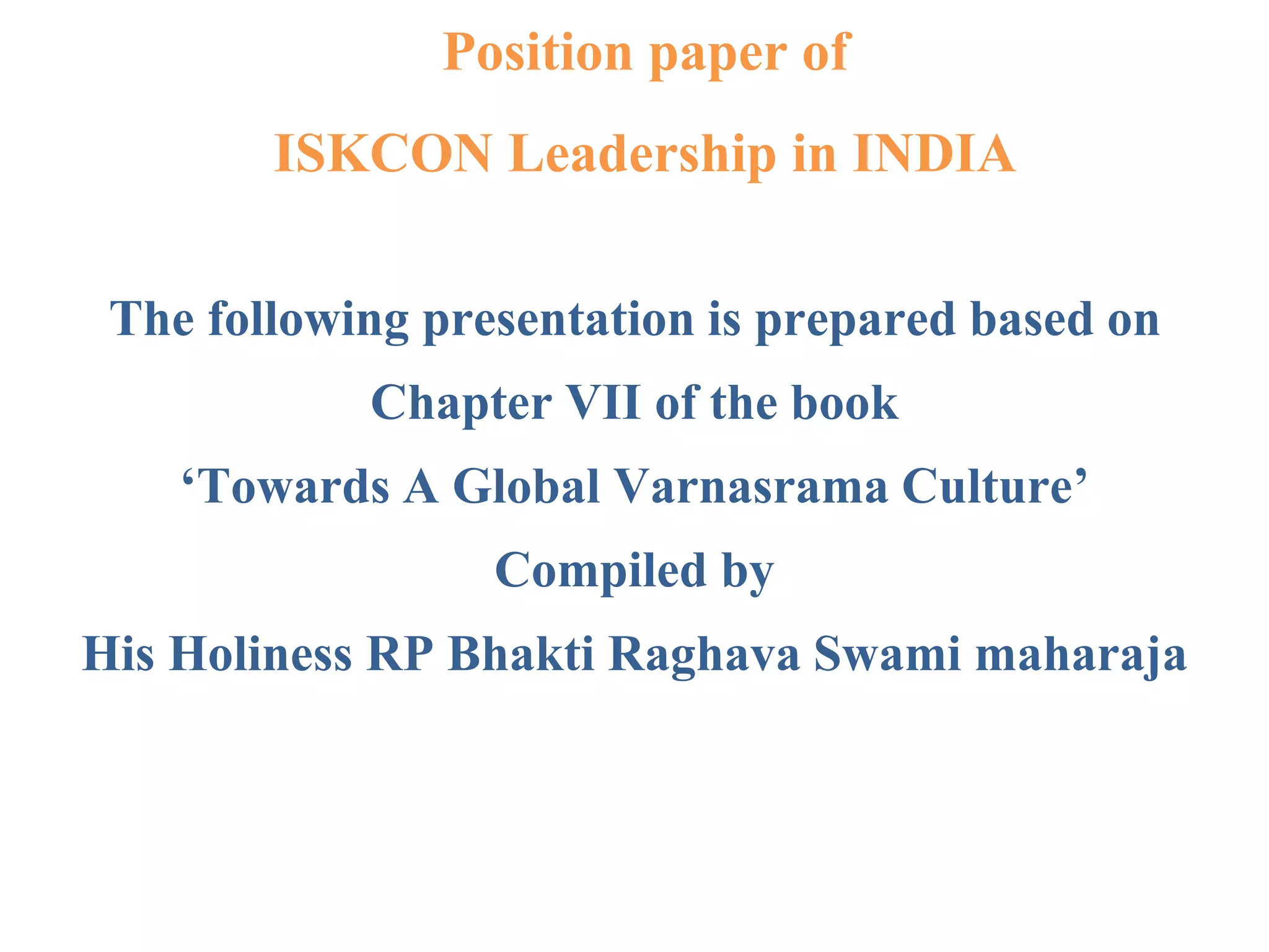 Position paper of ISKCON leadership in India | PPT