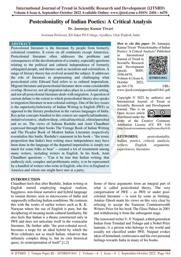 Postcoloniality of Indian Poetics A Critical Analysis | PDF