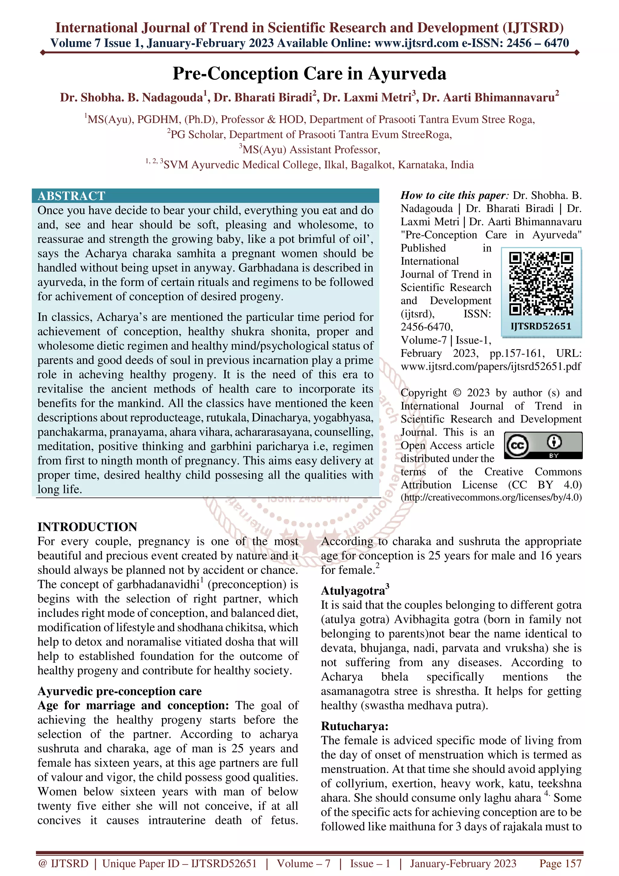 Pre Conception Care in Ayurveda | PDF