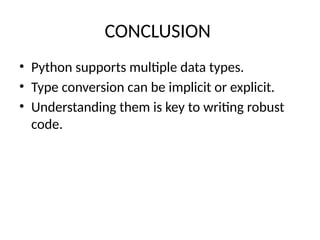 Data types and type conversion Gungun ledhu give oggy Outlook | PPTX