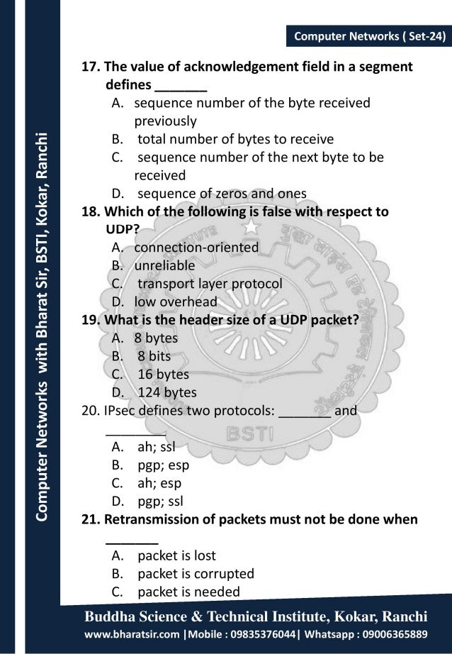BSTI-BharatSir : Computer Network , Set-24 | PDF