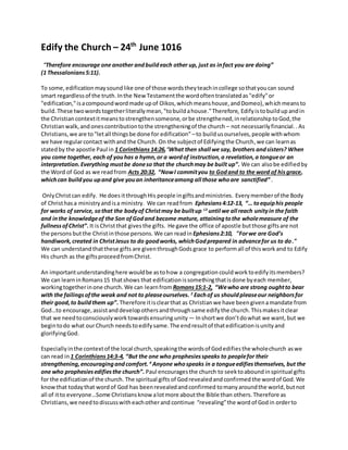 24th june 1016 - How the church is to Edify | PDF