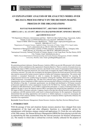 AN EXPLONATORY ANALYSIS OF HR ANALYTICS MODEL OVER BIG DATA PROCESS IMPACT ON THE DECISION ...