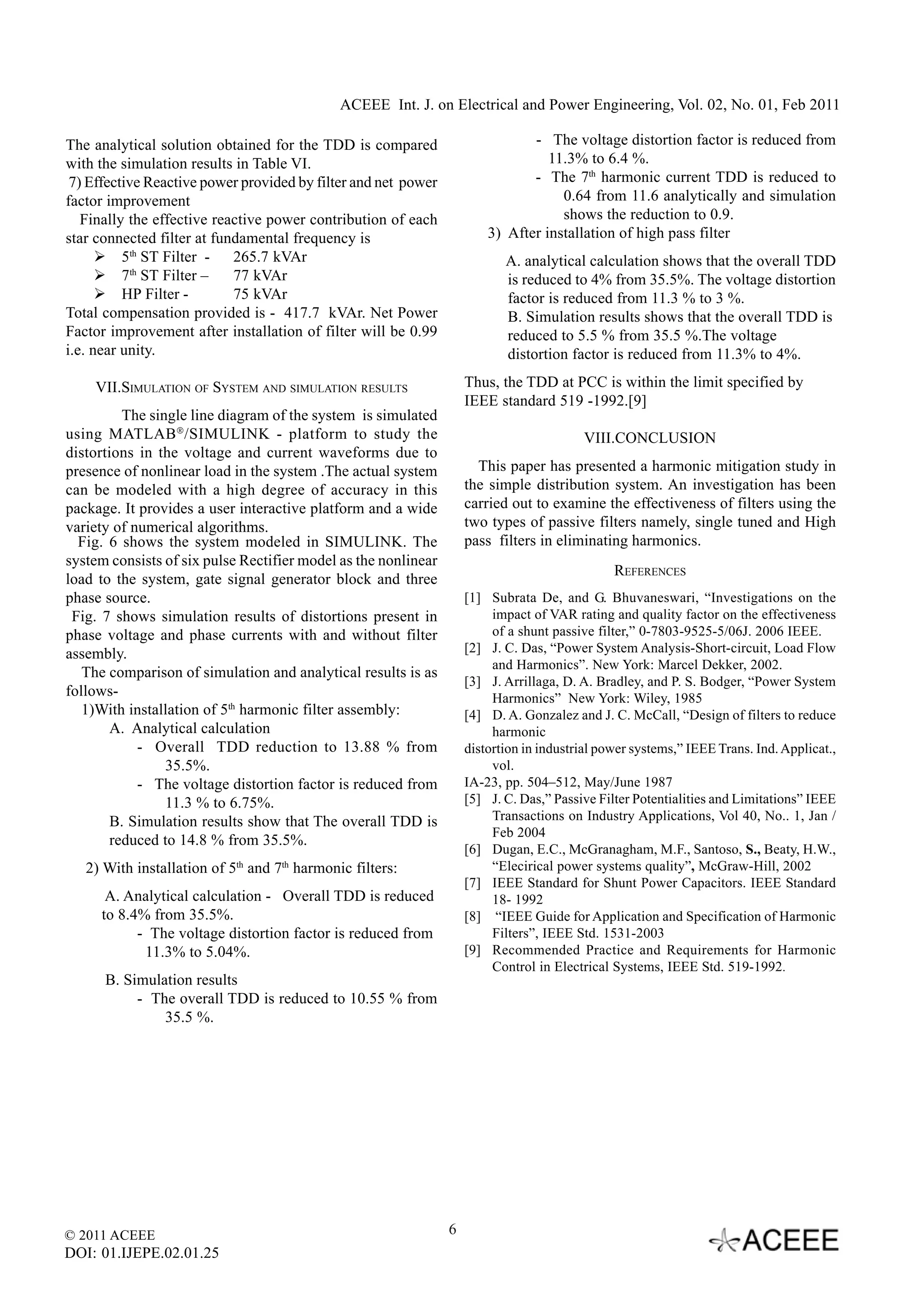 Simulation Studies of Shunt Passive Harmonic Filters: Six Pulse Rectifier Load – Power Factor ...