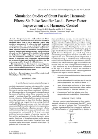 Simulation Studies of Shunt Passive Harmonic Filters: Six Pulse Rectifier Load – Power Factor ...