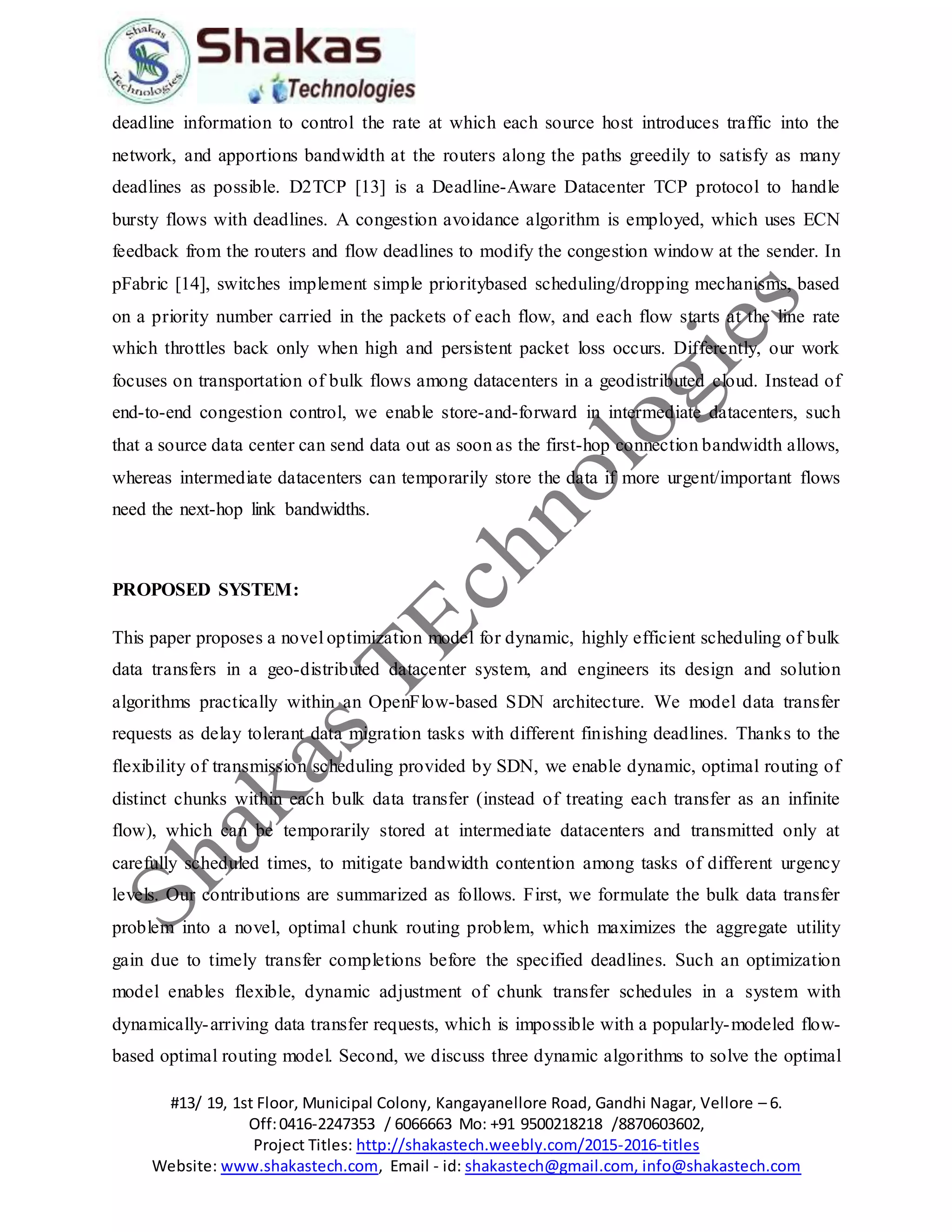 ORCHESTRATING BULK DATA TRANSFERS ACROSS GEO-DISTRIBUTED DATACENTERS | PDF