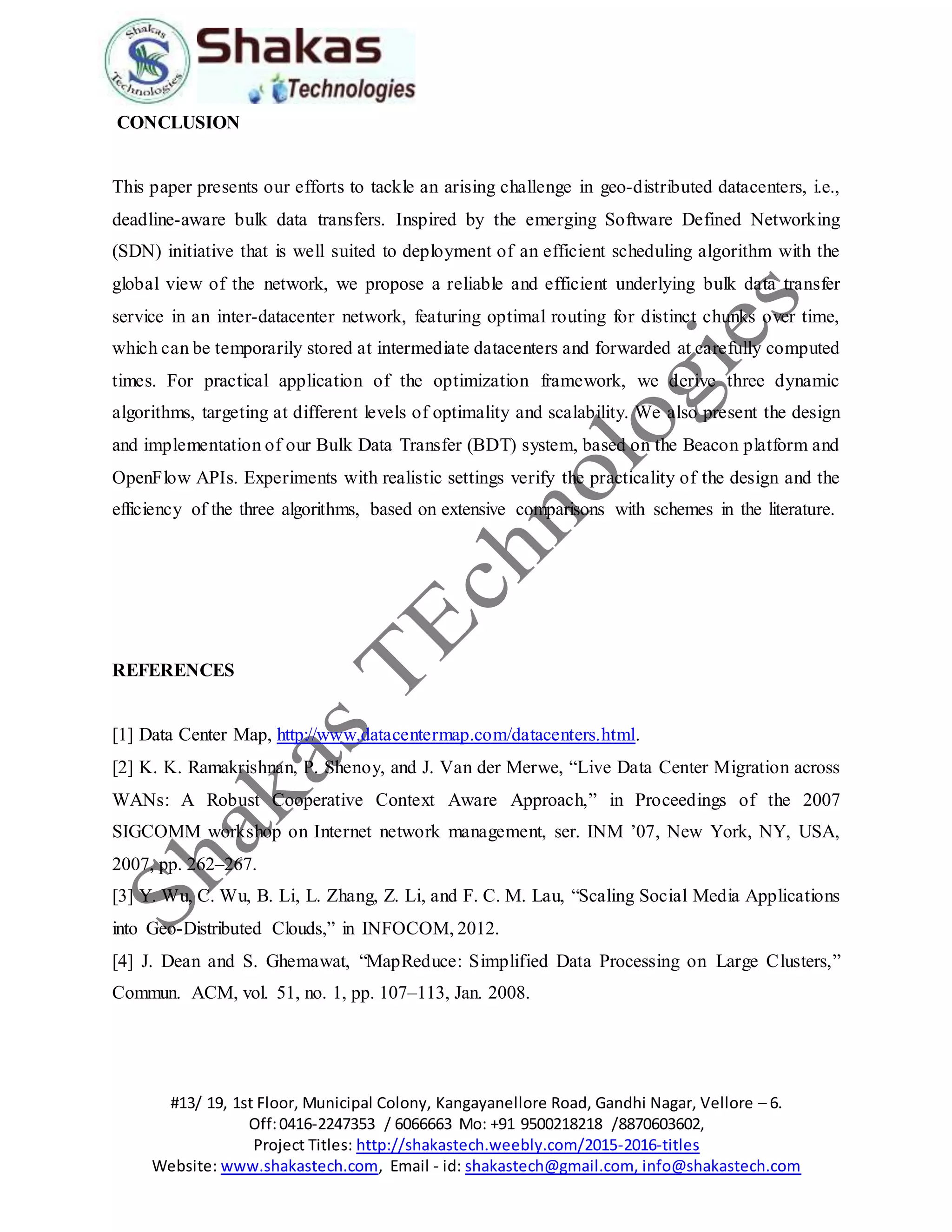 ORCHESTRATING BULK DATA TRANSFERS ACROSS GEO-DISTRIBUTED DATACENTERS | PDF