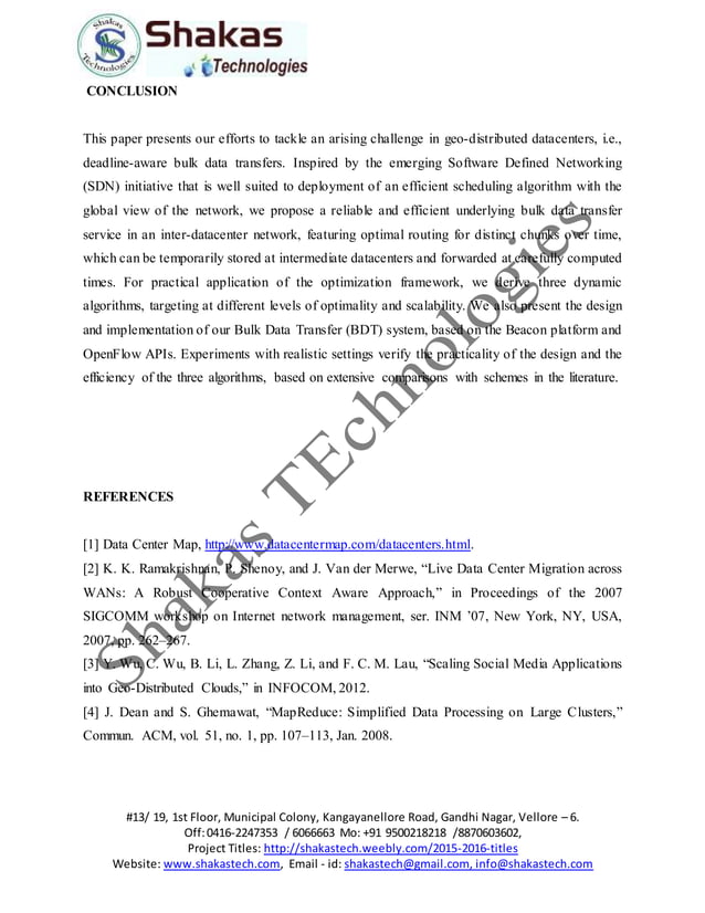 ORCHESTRATING BULK DATA TRANSFERS ACROSS GEO-DISTRIBUTED DATACENTERS | PDF
