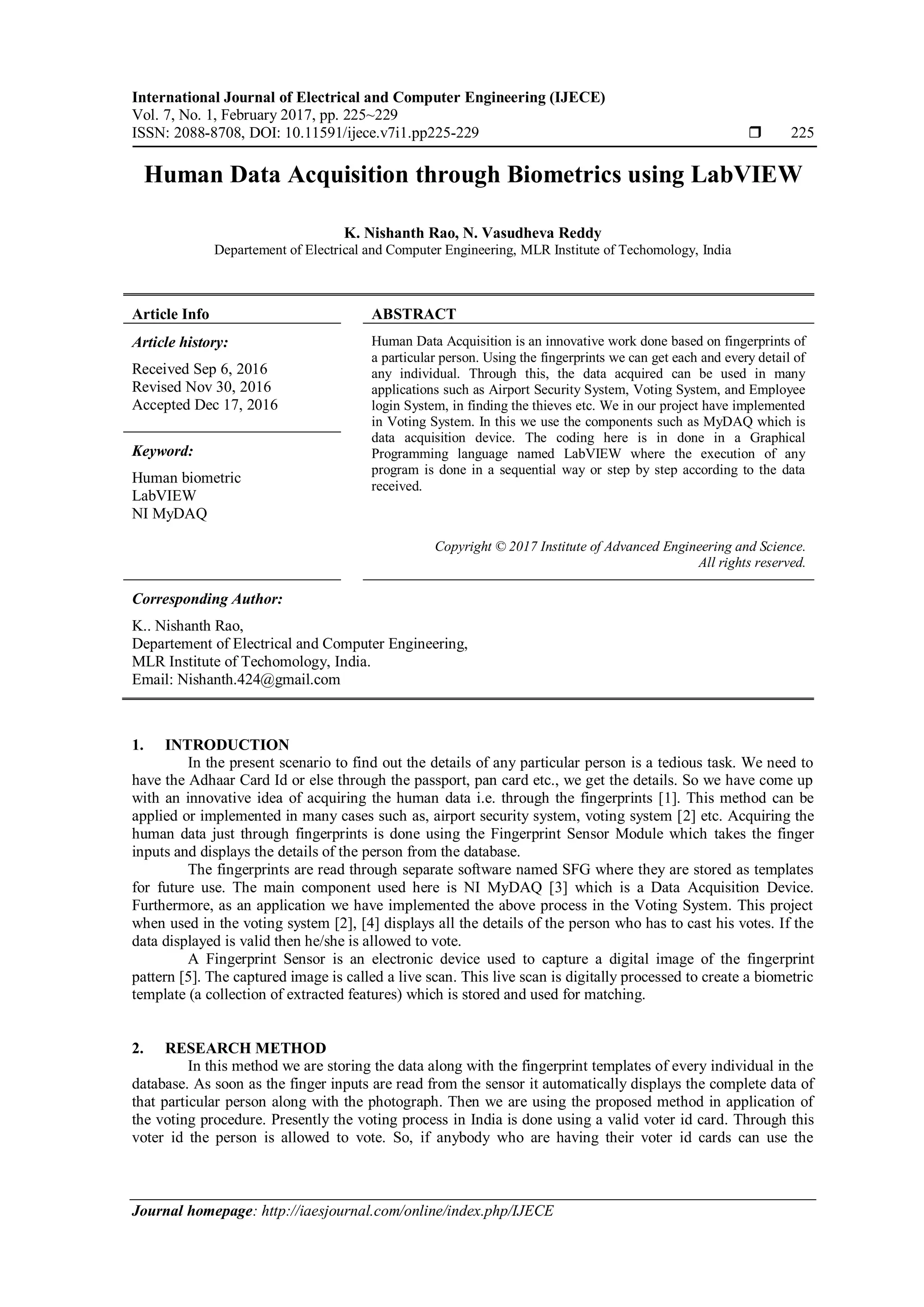 Human Data Acquisition through Biometrics using LabVIEW | PDF