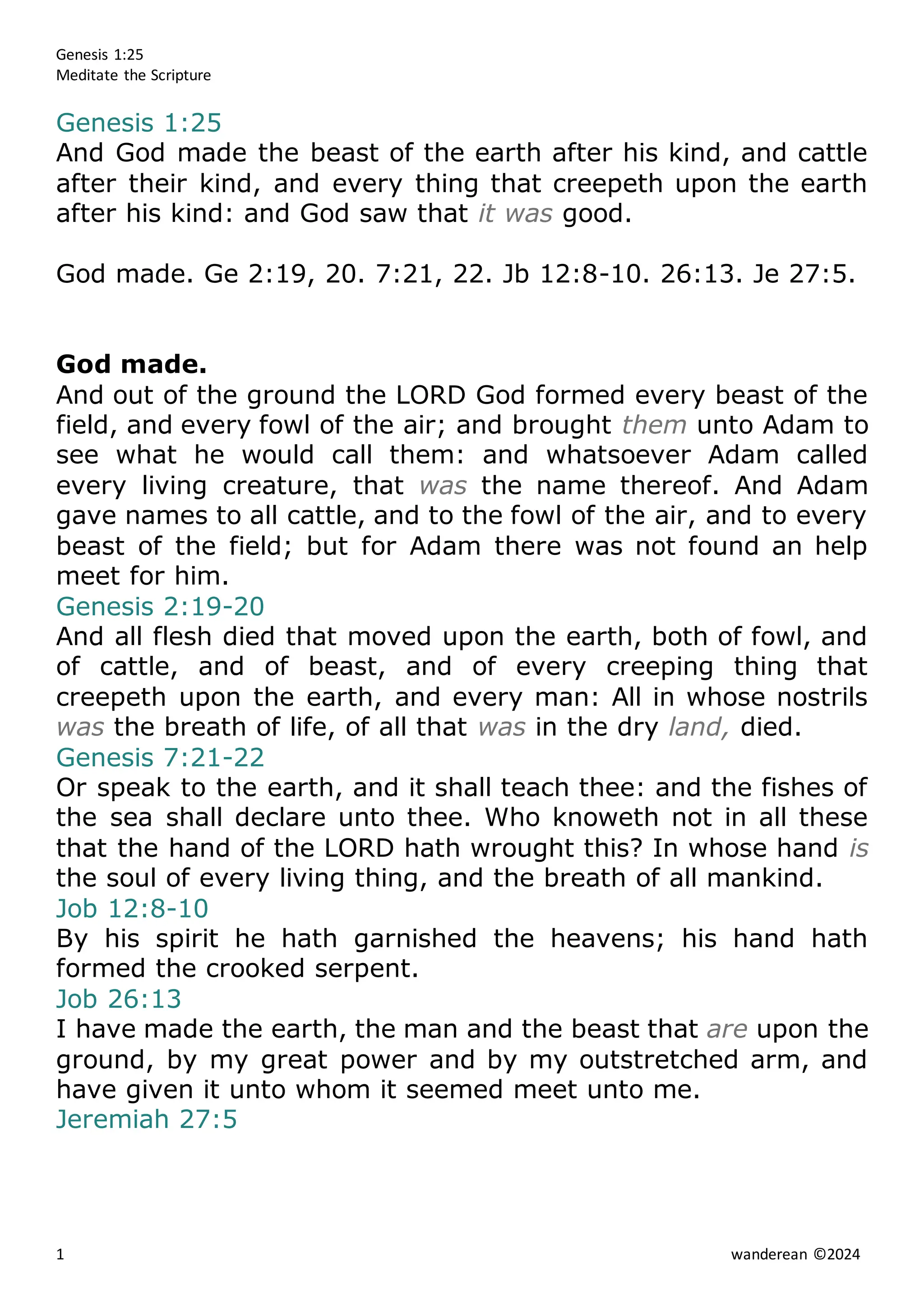 Genesis 1:25 - Meditate the Scripture Daily bit by bit | PDF