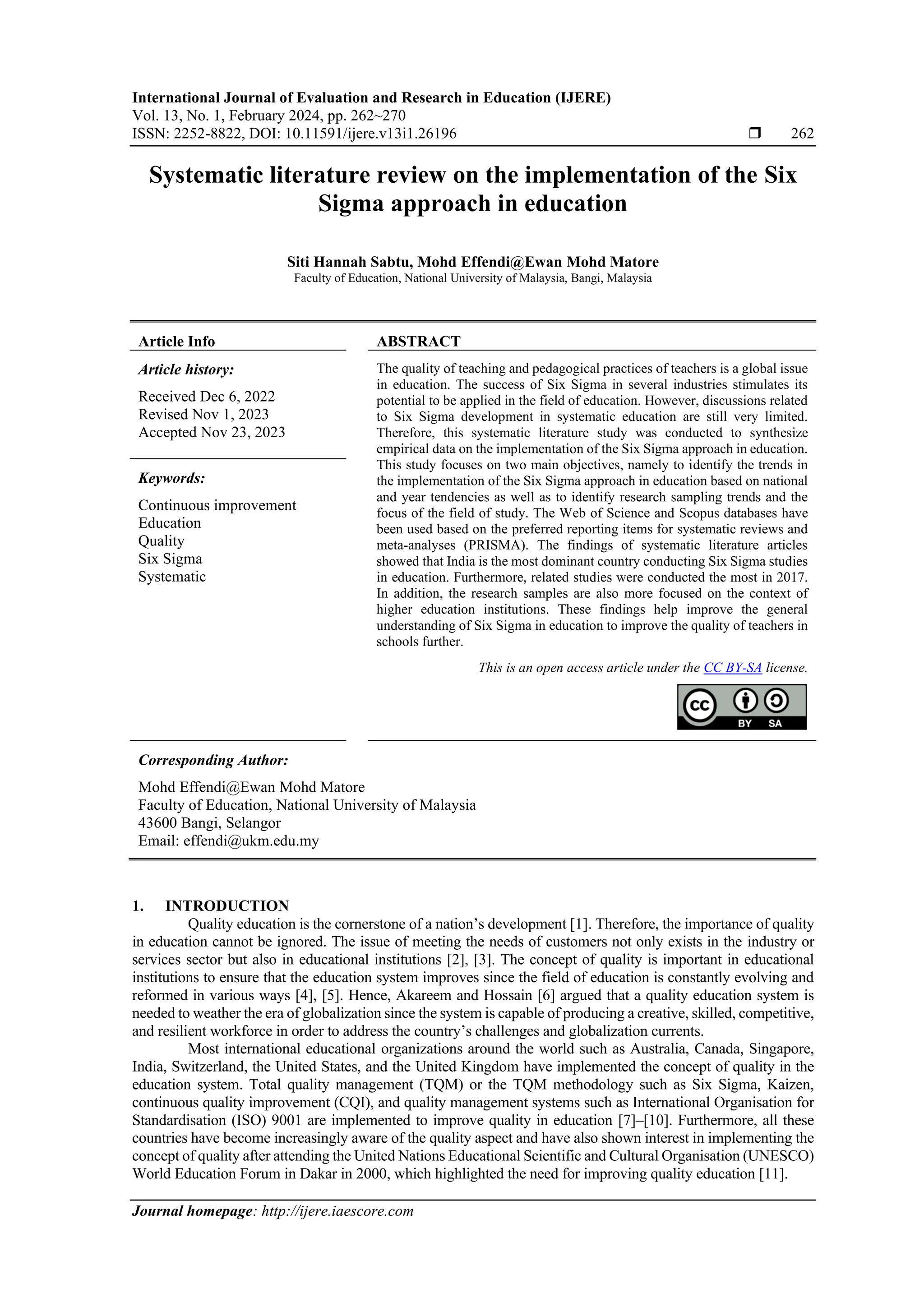 Systematic literature review on the implementation of the Six Sigma ...