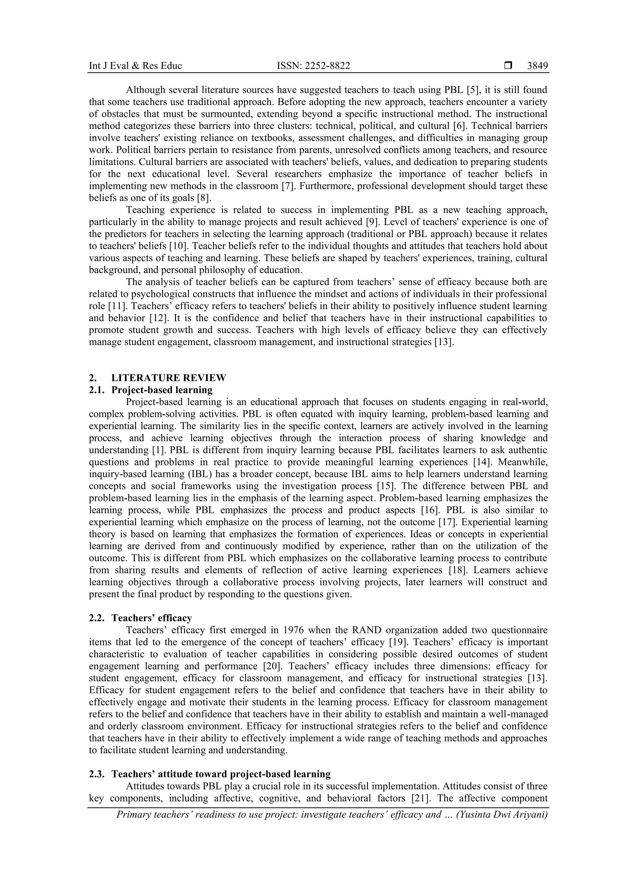 Primary teachers’ readiness to use project: investigate teachers ...