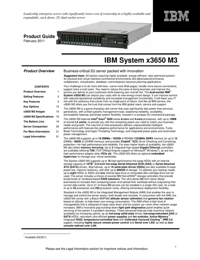 IBM System x3650 M3 Product Guide | PDF