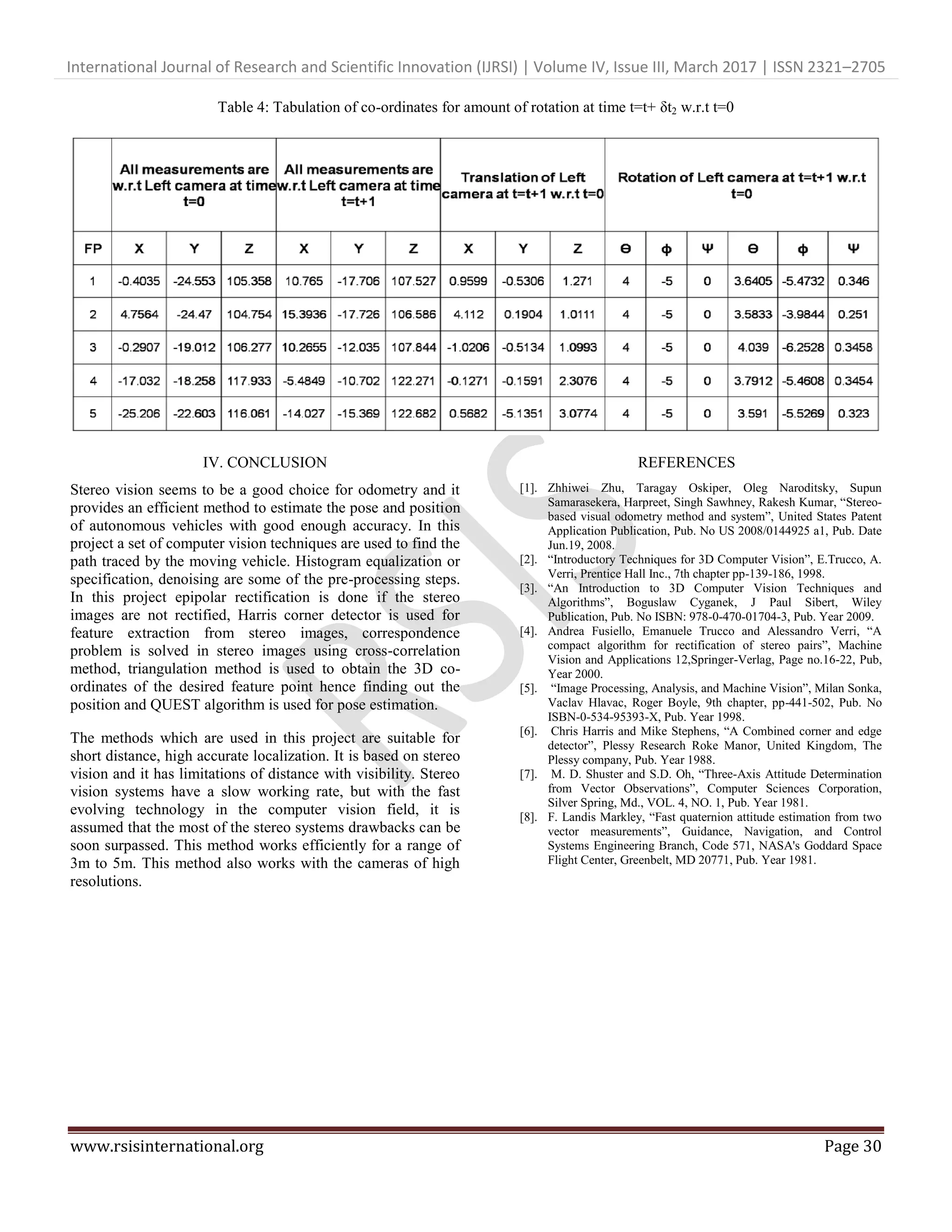 Visual Odometry using Stereo Vision | PDF