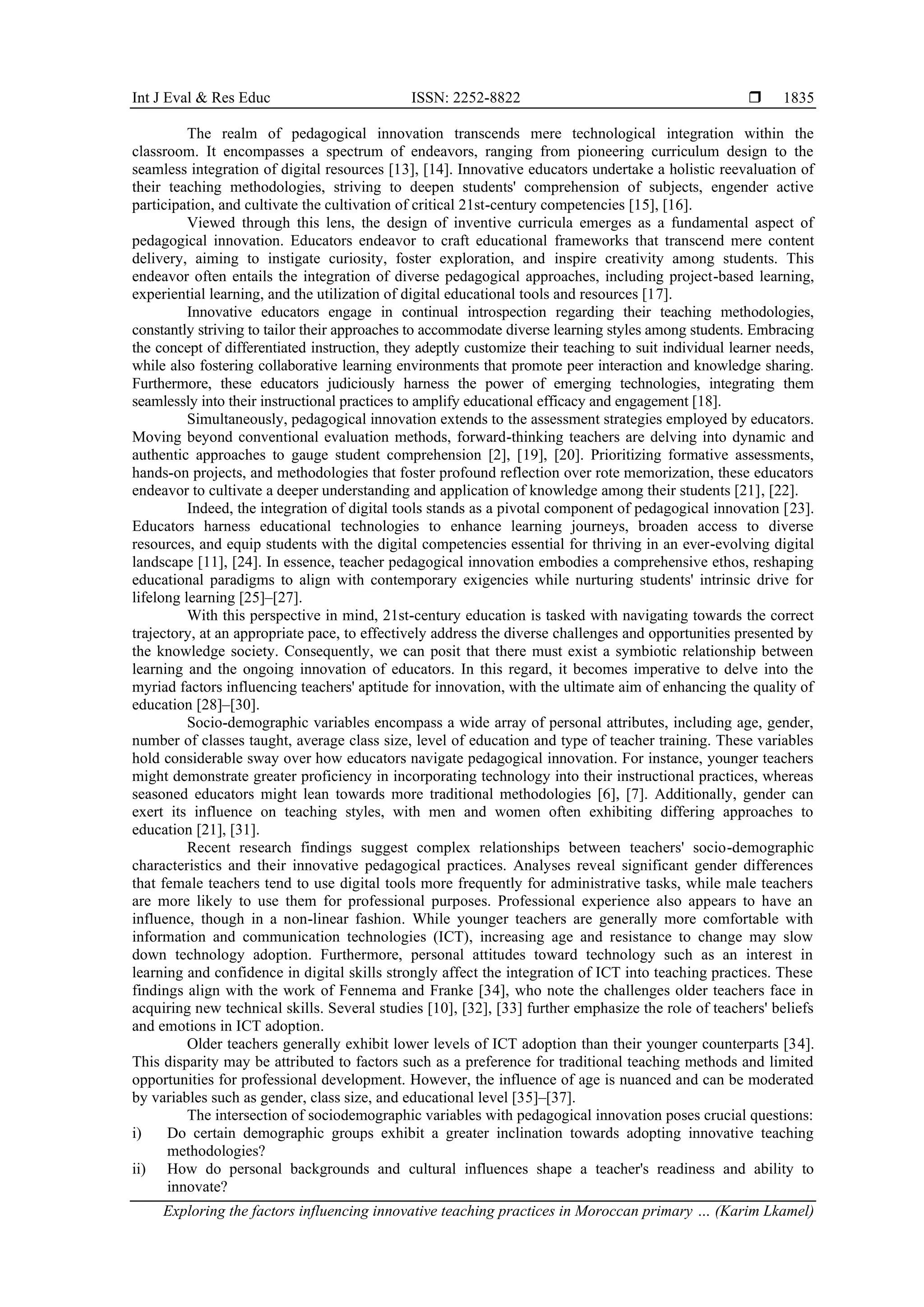 Exploring the factors influencing innovative teaching practices in ...