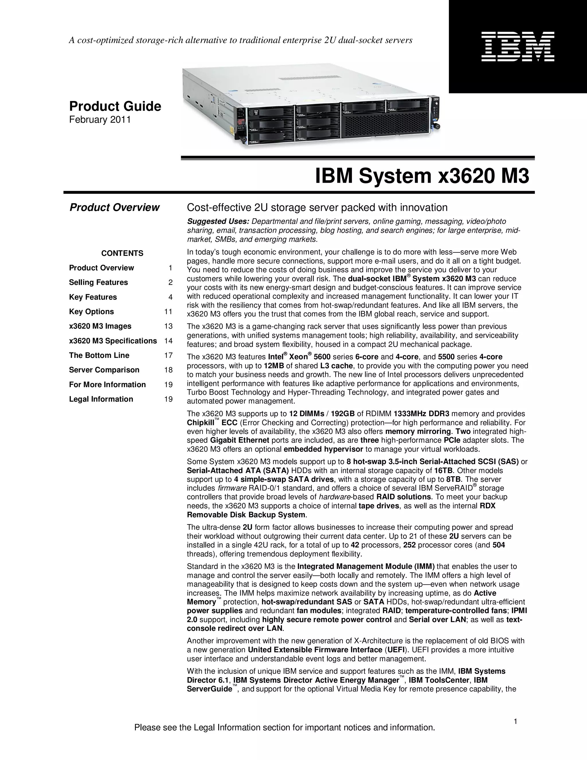 IBM System x3620 M3 Product Guide | PDF | Cloud Computing | Internet