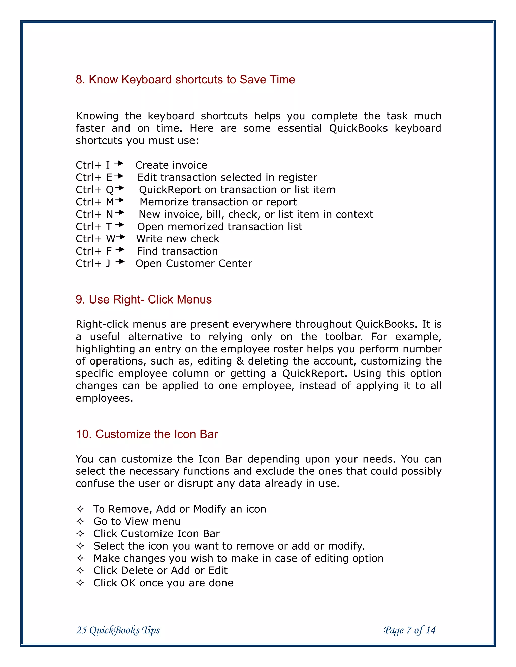 25 quickbooks tips | PDF | Computing | Technology & Computing