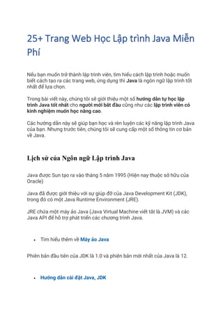 Top 25 Trang Web học Lập trình Java Miễn Phí Tốt Nhất | PDF