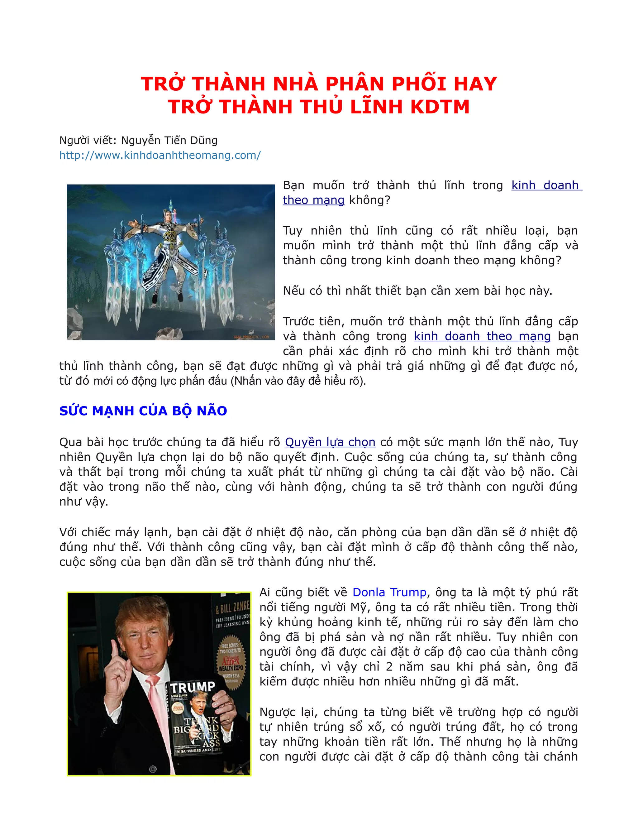 Trở Thành Nhà Phân Phối Hay Trở Thành Thủ Lĩnh Tronh KDTM | PDF